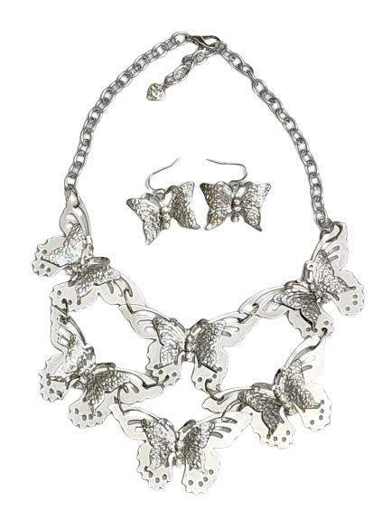 Shimmery Silver 6 Butterflies Chain Handmade Necklace Earrings One of a ...