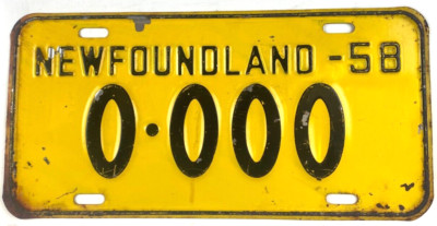 Vintage Newfoundland Canada 1958 Sample Auto License Plate 0-000 Pub ...