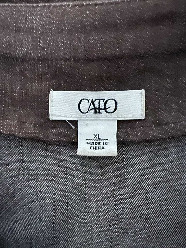 Cato Size XL Brown Denim Studded Round Neck Zip Front Jacket 3/4 Sleeve ...