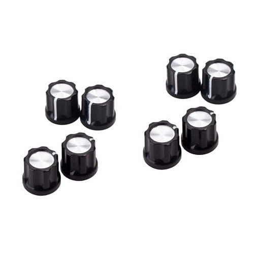 8 pcs Black Silver Guitar Bass Amp Knob Buttons D-type Shaft Pot Knobs ...