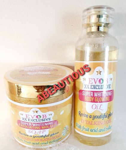 Evob Whitening Body talking Glowing Oil+Exfoliating Molato Soap with ...