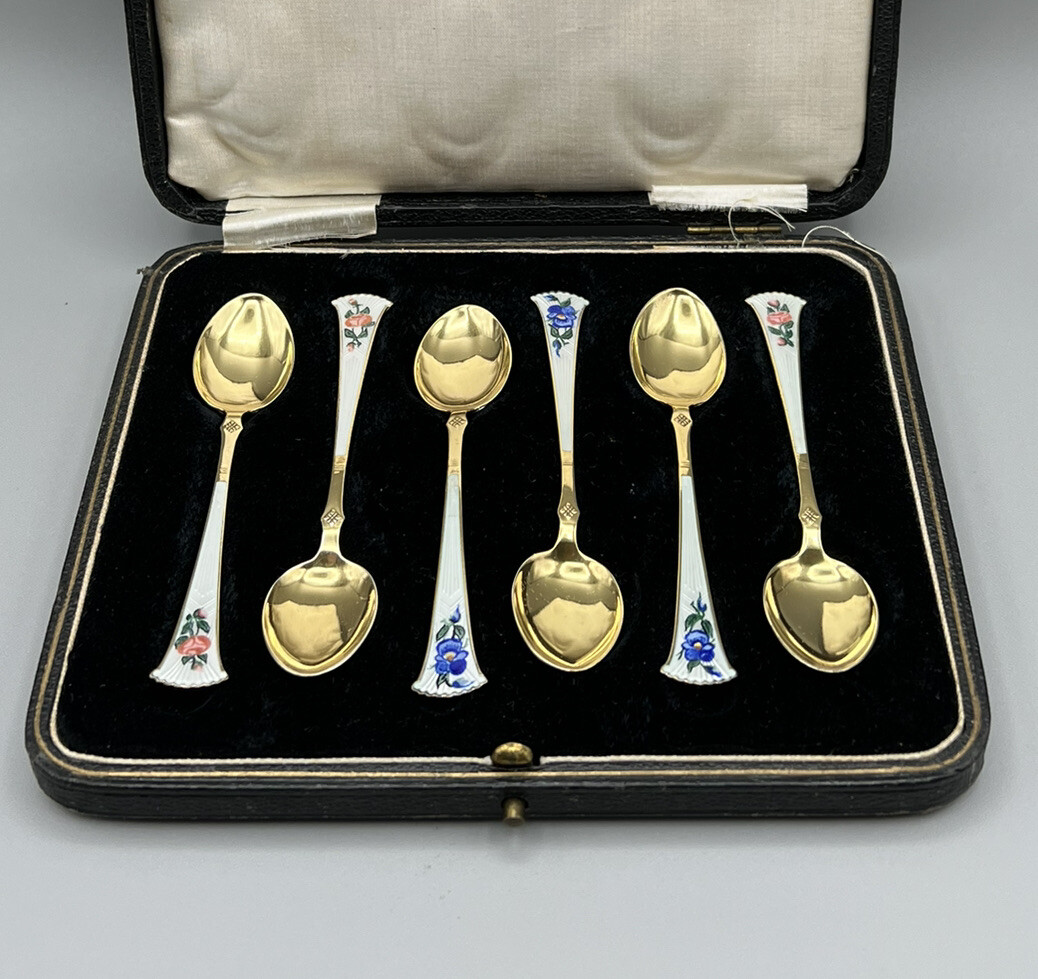Stunning Aksel Holmsen Sterling Silver Guilloche Enamel Norwegian Tea ...