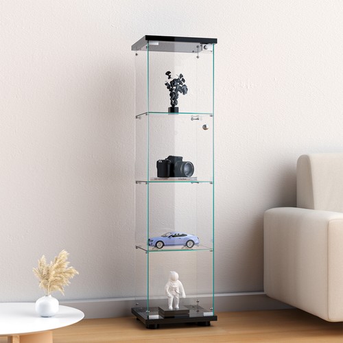 4-Shelf Glass Display Cabinet Glass Curio Cabinet Display Trophy Case ...