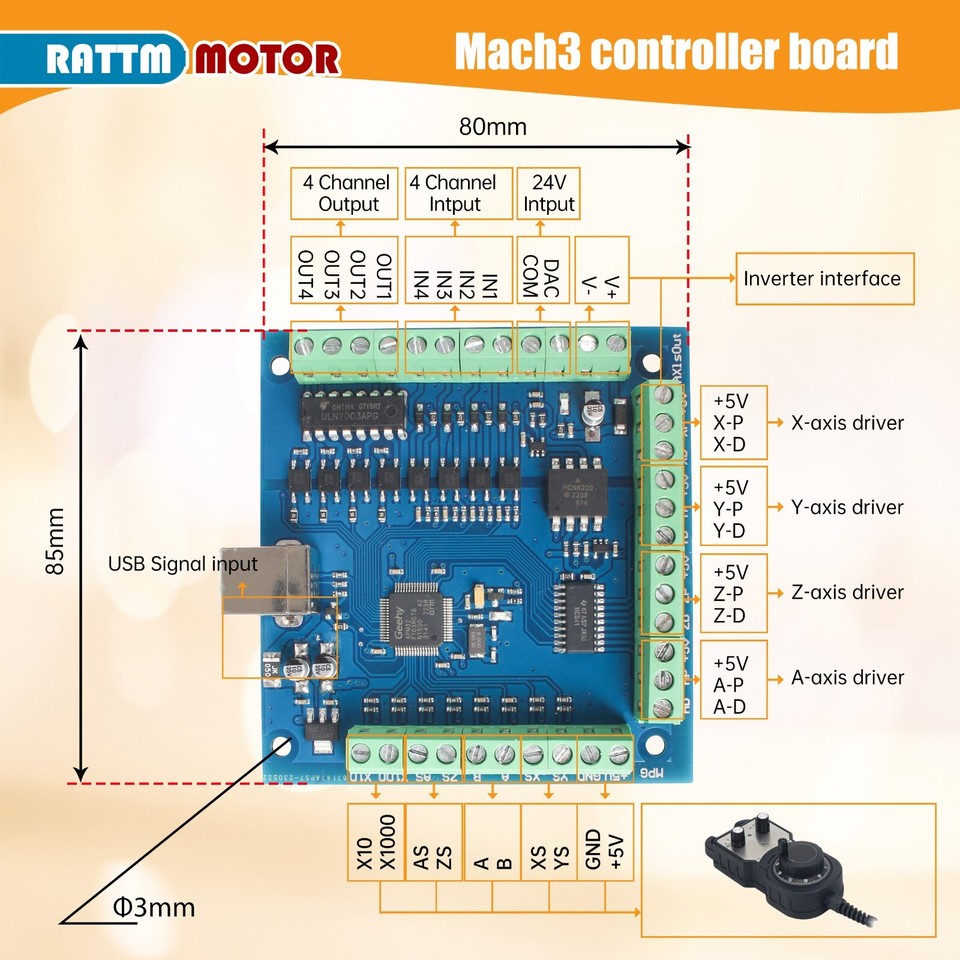 【USA】 4 Axis Nema 23 Stepper Motor Driver Mach3 USB Control Board 24V ...