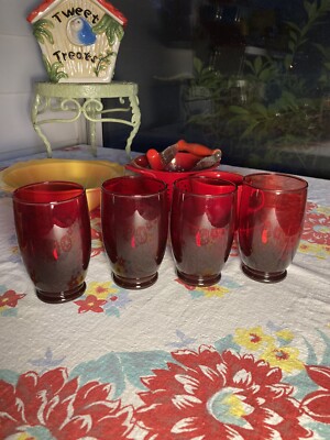 Anchor Hocking ROYAL RUBY Red "Baltic" Footed Water Goblet/Tumbler 10 ...