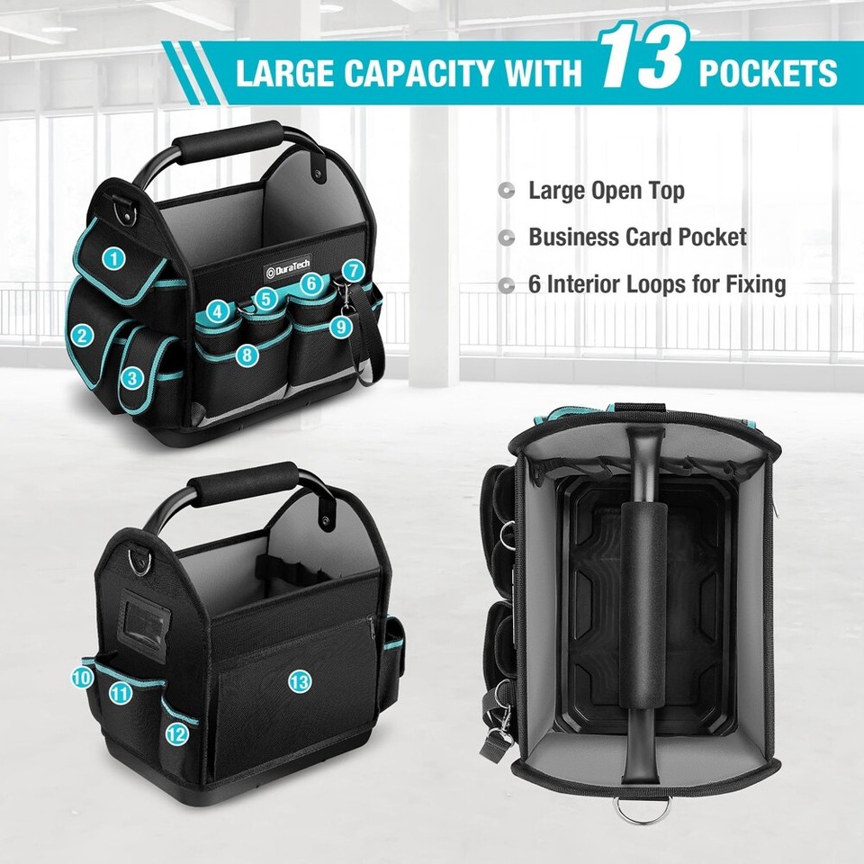 DURATECH 12" Tool Tote Open Top Tool Bag Wide Mouth Tool Bag Tote w ...