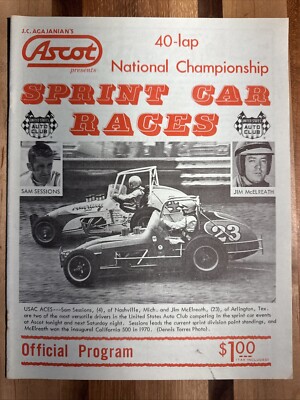 1972 USAC Sprint Car Race Program, San Jose Speedway, Sam Sessions/Jim ...