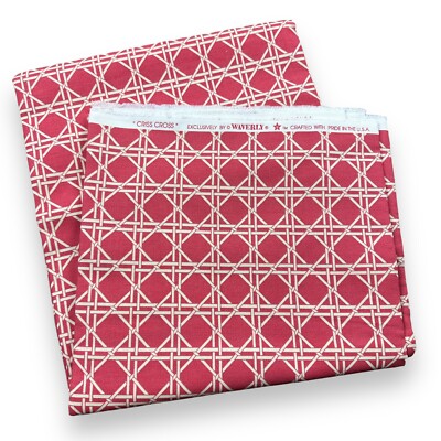 2 Yd Waverly Red Criss Cross Screen Print Cotton Fabric Lattice Pattern ...