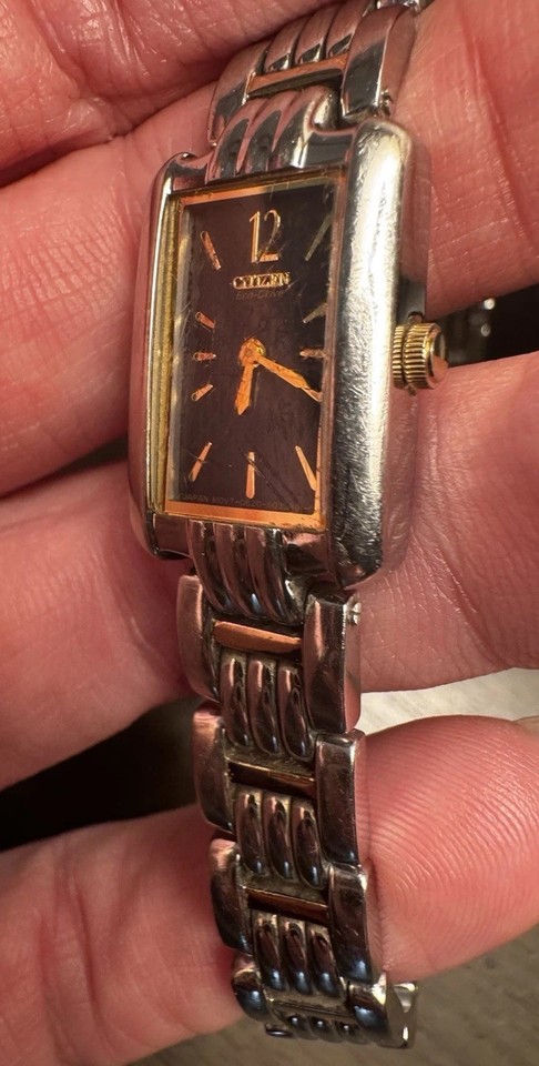 Citizen Eco-Drive Watch Black Dial Gold Accents Silver Bracelet | eBay