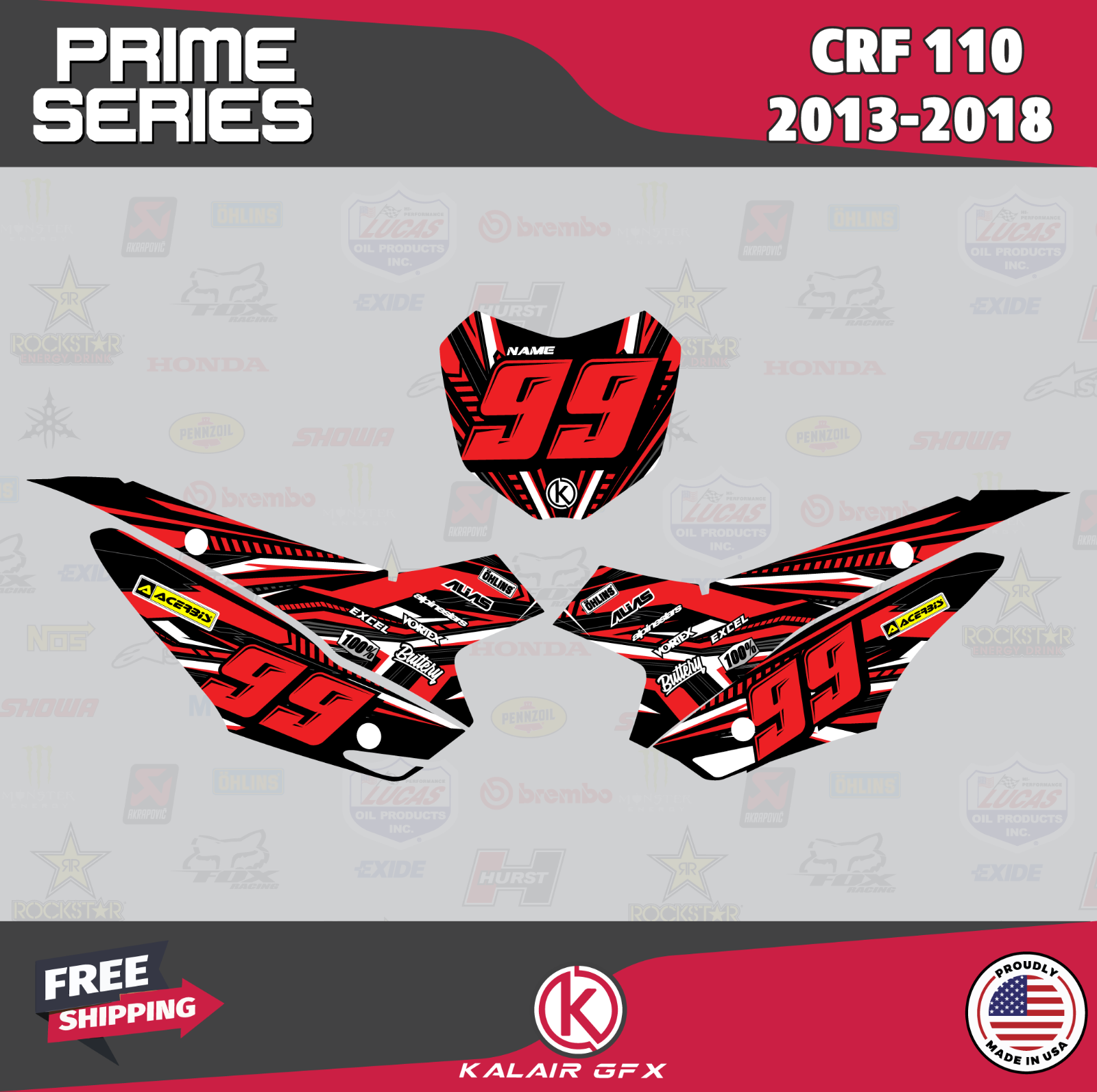 Graphics Kit for Honda CRF110 (2013-2018) PRIME-red | eBay