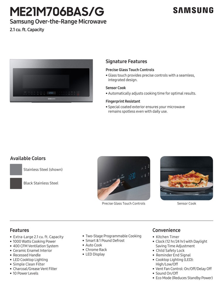 NEW! Samsung low profile over the range stainless microwave w/receipt ...