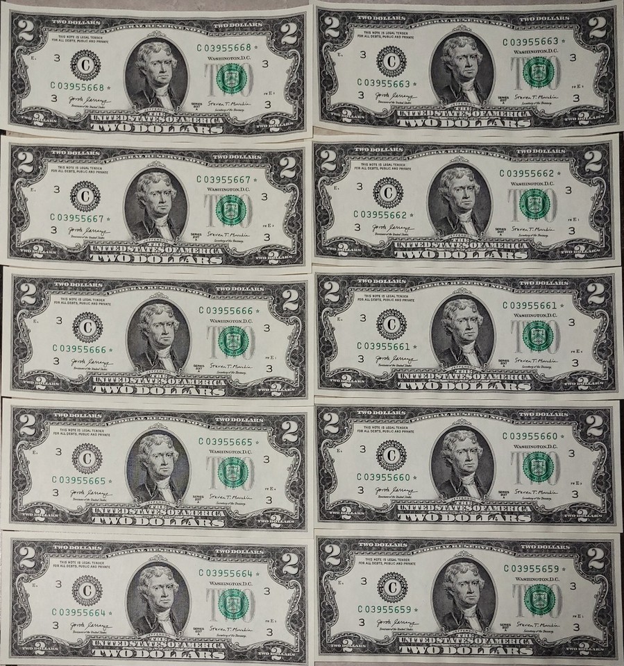 TWO DOLLAR STAR BILLS STAR NOTES - $2 UNCIRCULATED STAR NOTE (C03955666 ...