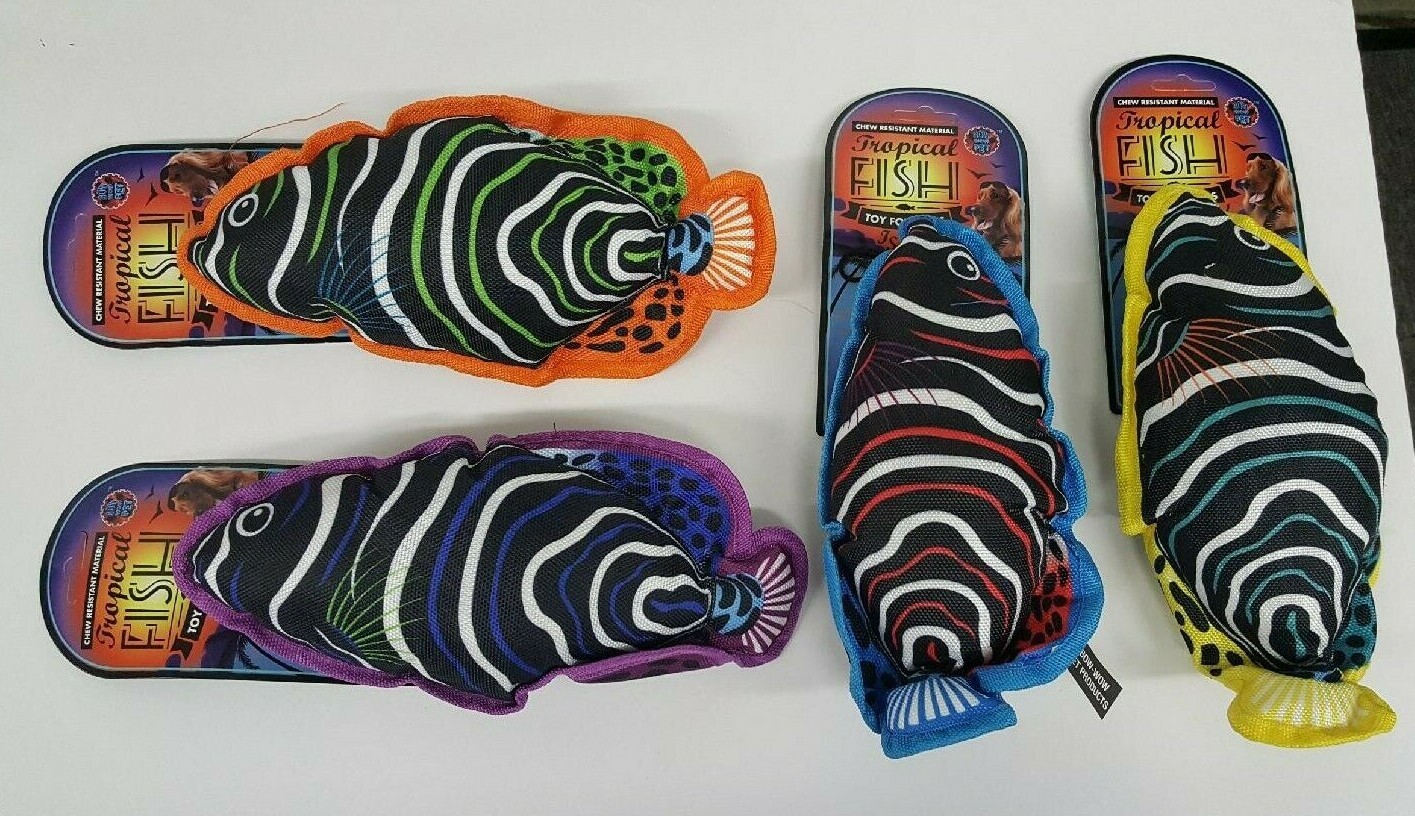 Chew Resistant Big Tropical Fish Squeaking Dog Toys In 4 Color Design ...
