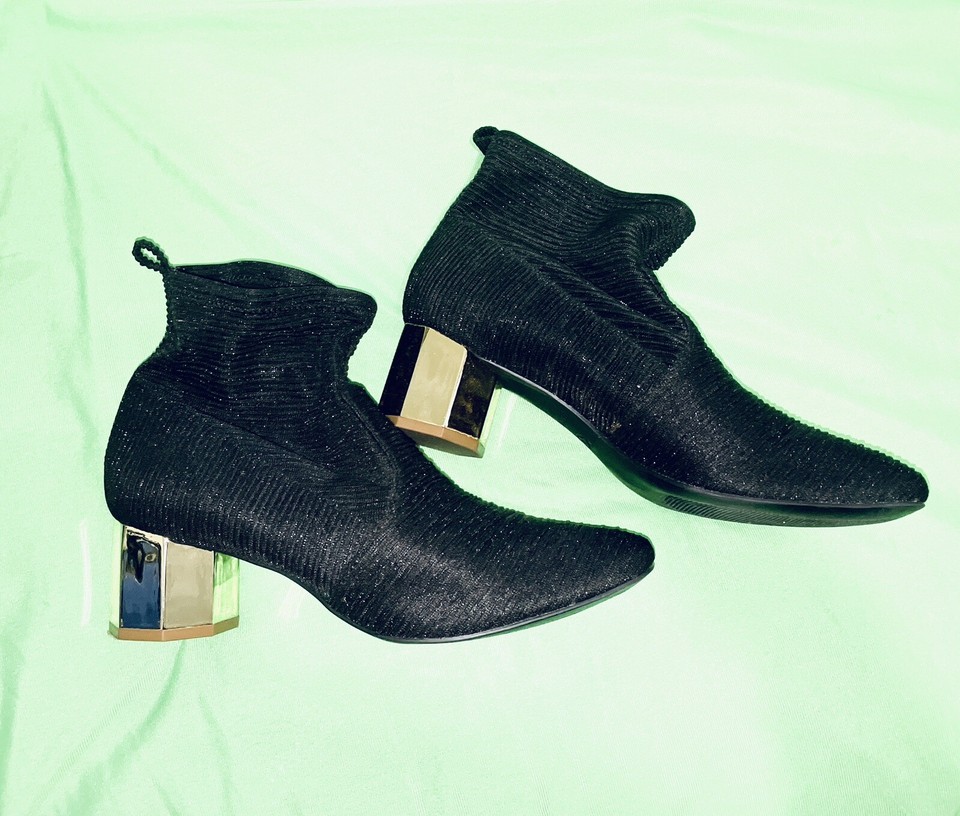 $100 KATY PERRY THE DAINA TOO GOLD METALLIC BOOTIES MIRRORED BLOCK HEEL ...