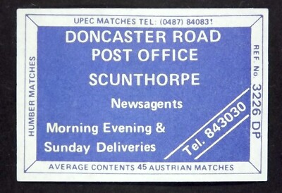 Matchbox label Post Office Doncaster Road Scunthorpe Lincolnshire MT073 ...