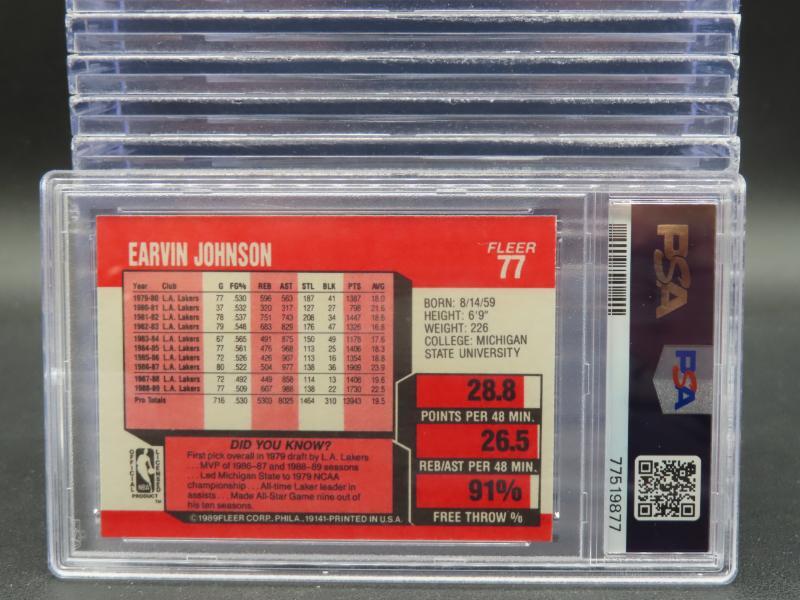 1989-90 Fleer Magic Johnson Free Throw & Average Leader #77 PSA 9 MINT ...