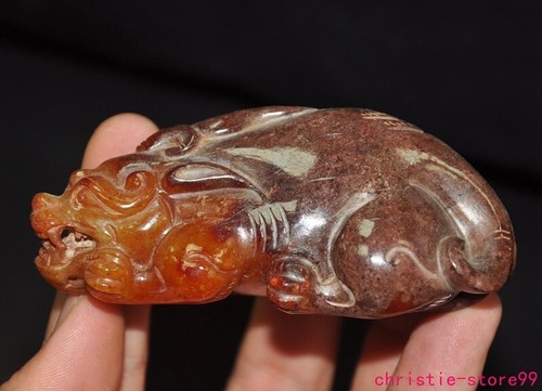 3.6"old China Ancient hetian jade Carved fengshui wealth PI Xiu beast ...