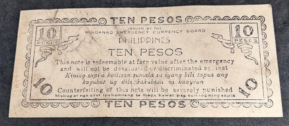 Philippine - Mindanao Emergency Currency Board Guerrilla 10 Peso Note ...