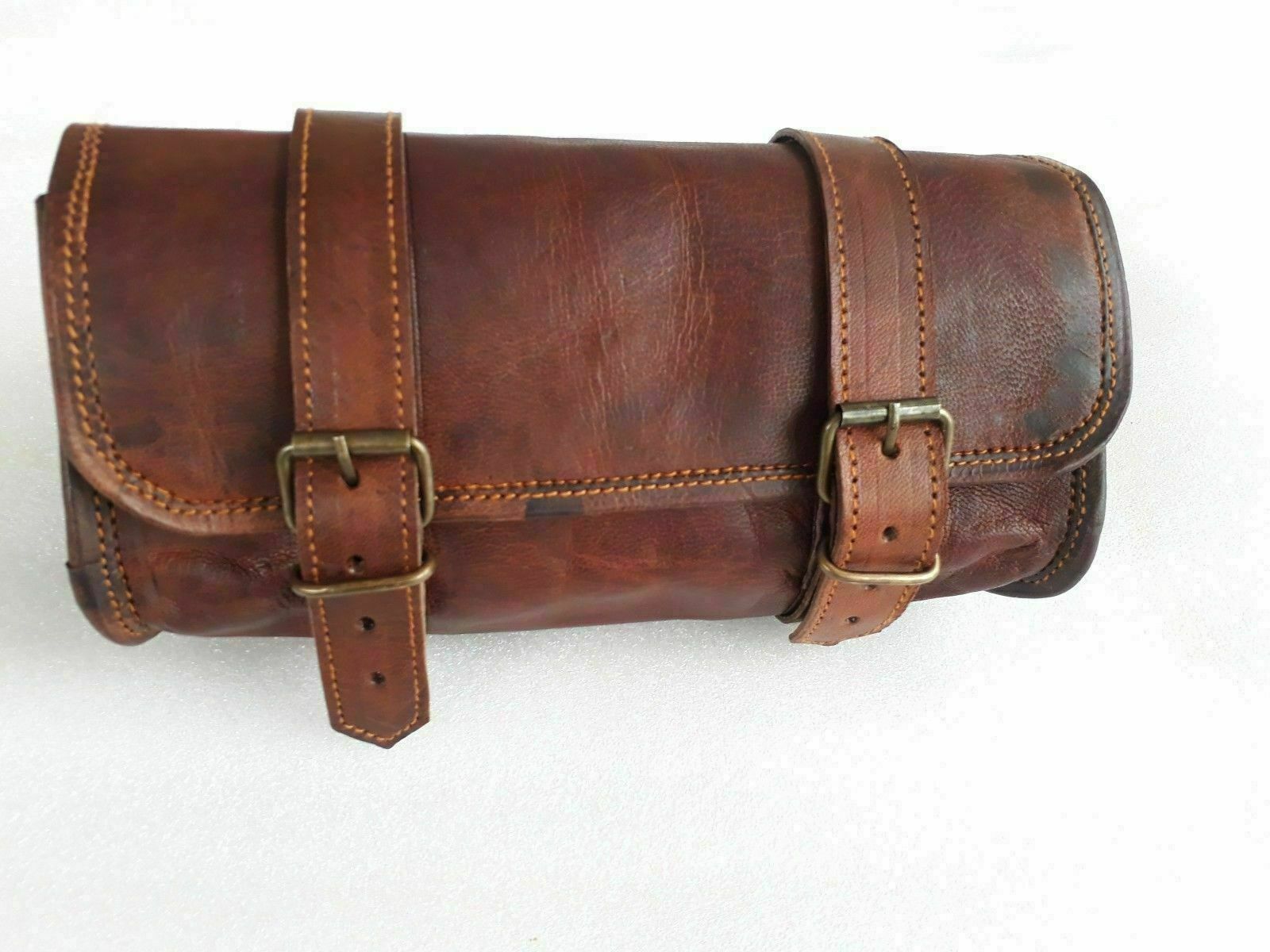 Motorcycle Pouch Brown Leather Bags Round Tool Pouch Saddlebags ...