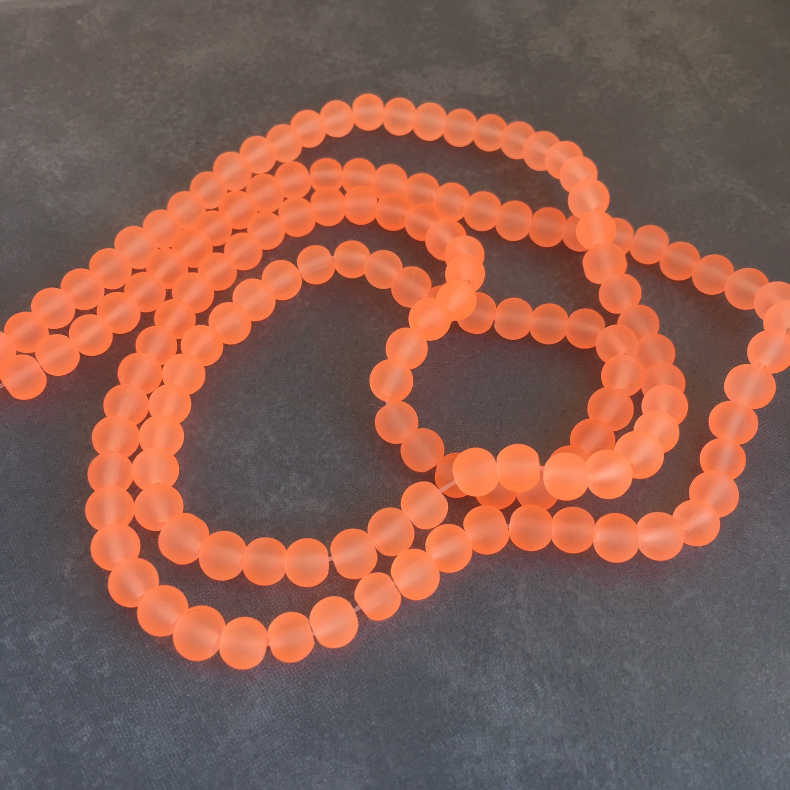 135X Frosted Glass Beads 6mm Round Fluro Orange Salmon Craft Bead 80cm ...