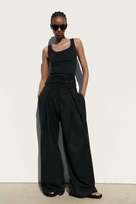 ZARA WIDE STRAP POLYAMIDE BLEND TOP in BLACK Size S NEW With TAGS | eBay