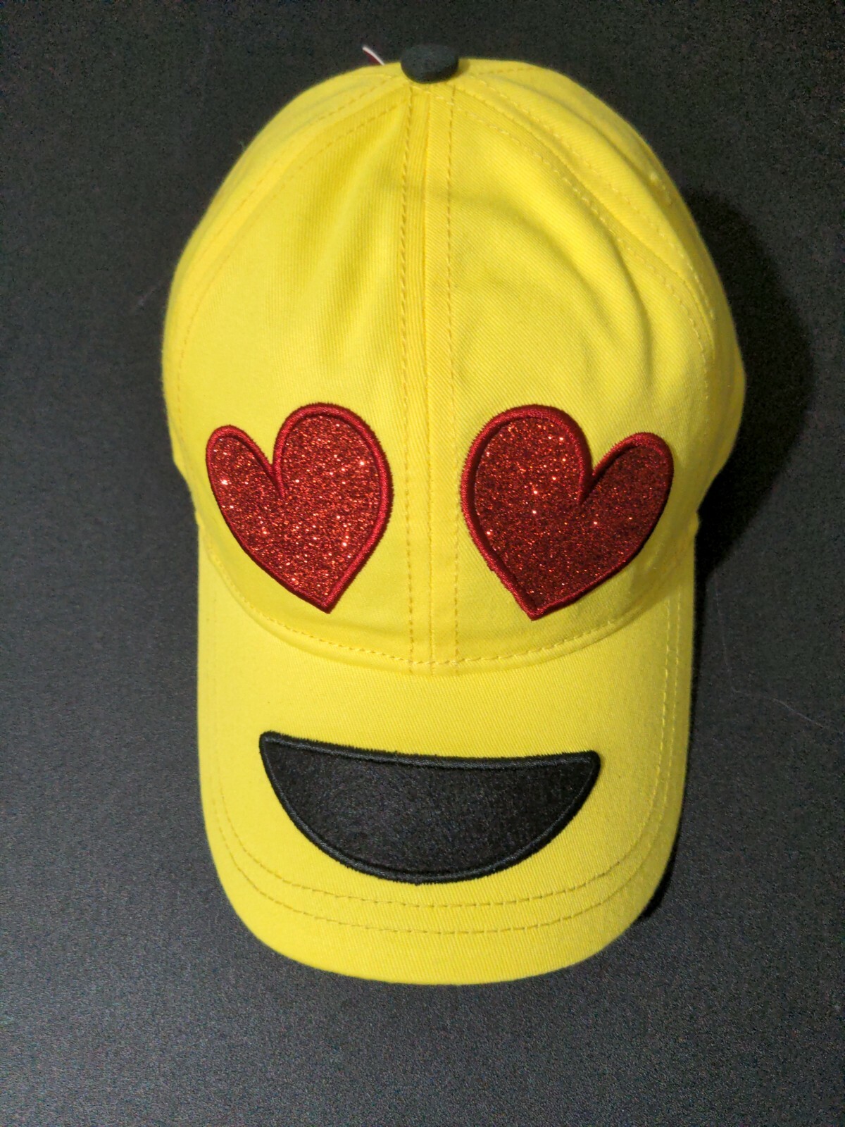 Women's Granule Yellow w/ glitter heart smile baseball Cap NWT | eBay