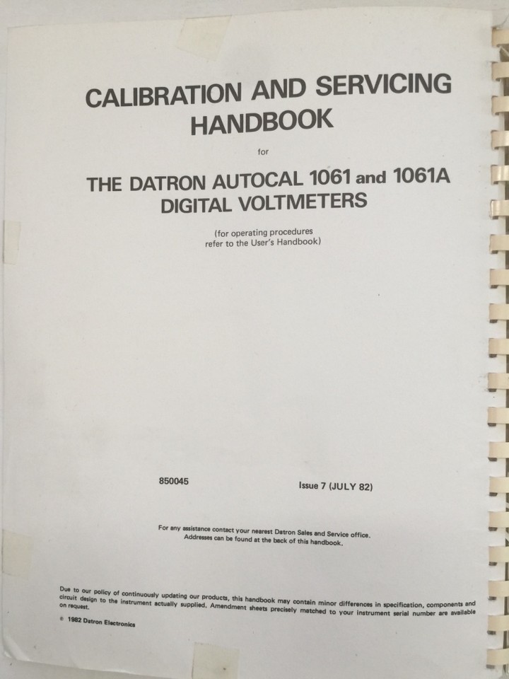 Datron 1061 & 1061A Digital Voltmeter Calibration & Service Handbook P ...