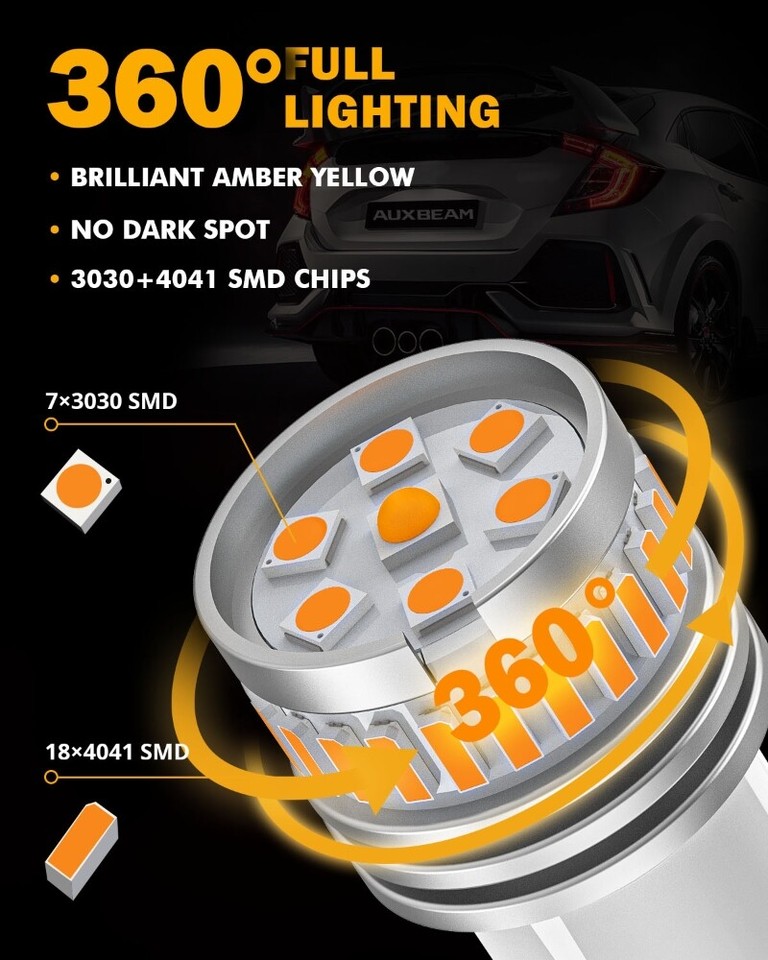 AUXBEAM LED Brake Stop Tail Light Bulbs 1157 7528 2057 3500K Amber ...