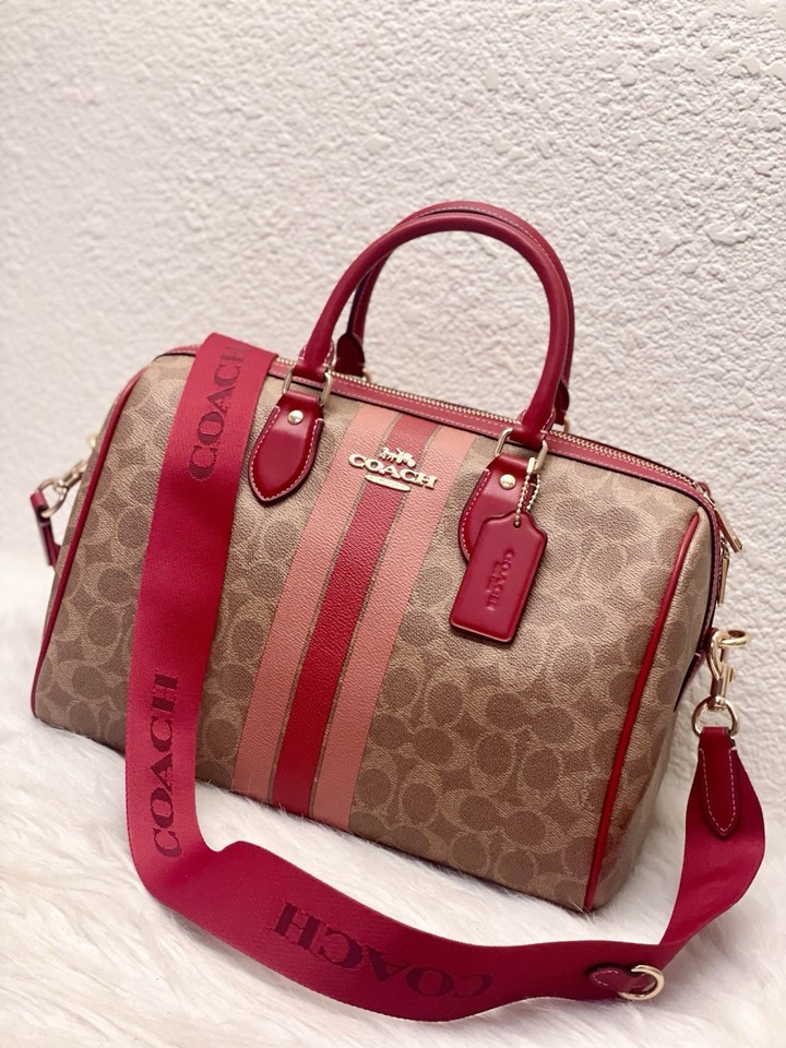 NWT Coach Rowan Large Satchel Bag in Signature Canvas With Stripes ...