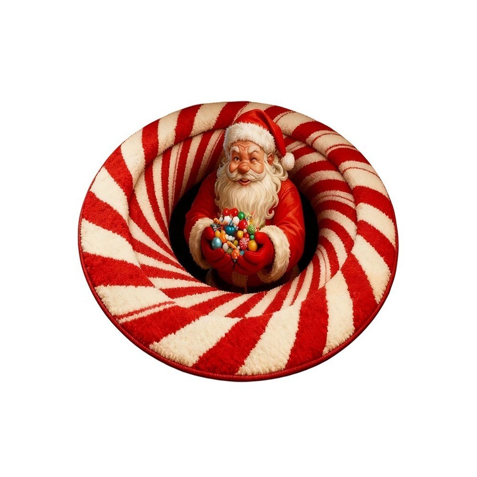 16inch Christmas Rug 3D Non Slip Circle Optical Illusion Velvet Floor ...