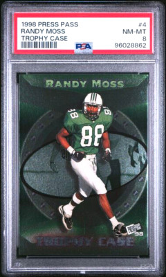 Randy Moss 1st Ballot HOF 1998 Press Pass Trophy Case Rookie #4 PSA 8 ...