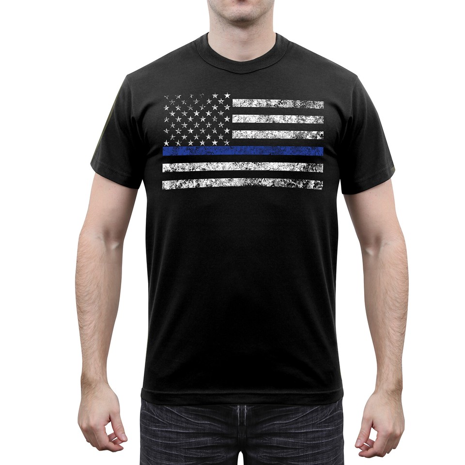 Mens Thin Blue Line Police Support Tee Shirt - Rothco Silver & Black ...
