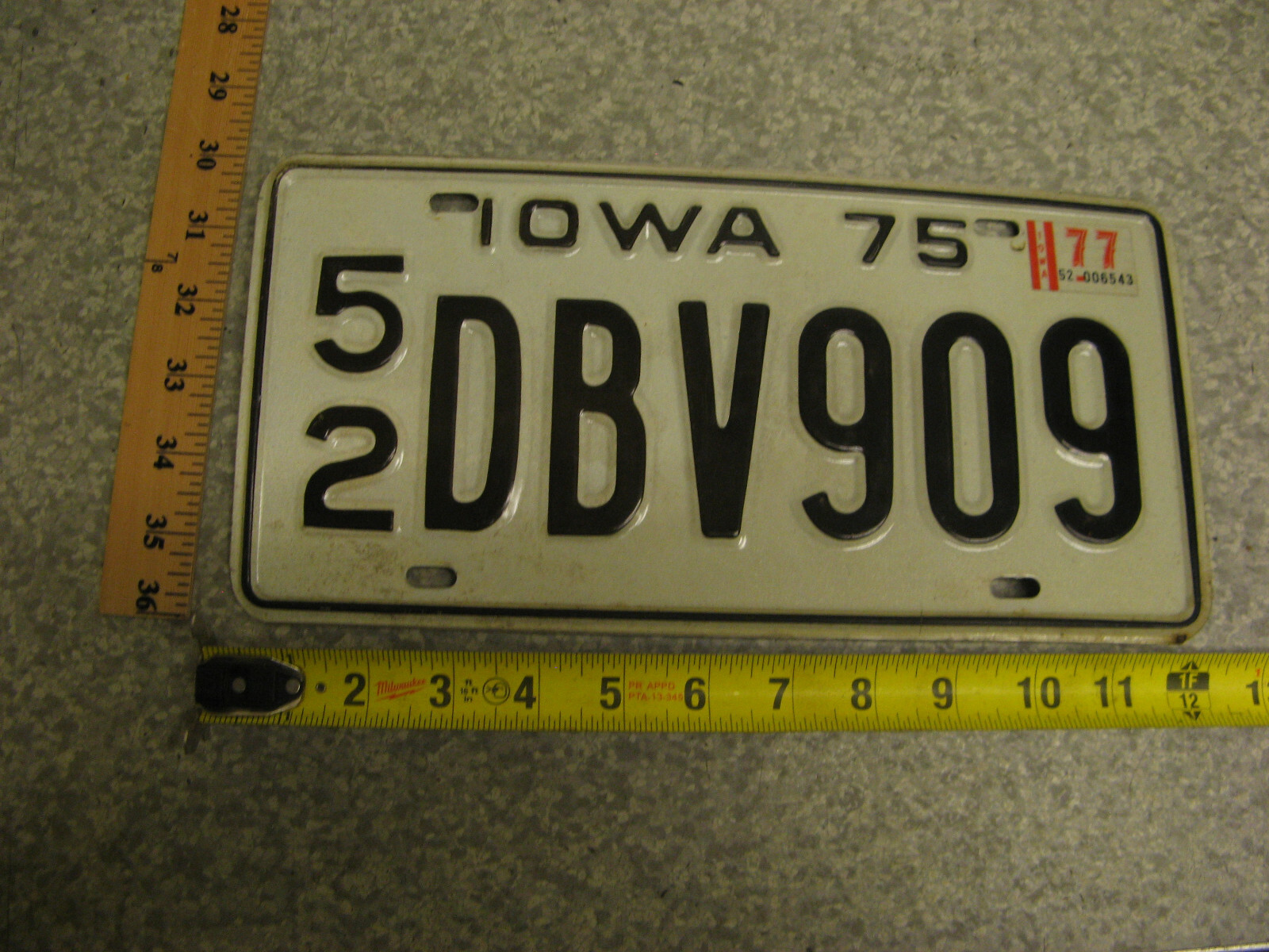 1975 75 1977 77 IOWA IA LICENSE PLATE TAG #52 DBV909 NATURAL JOHNSON ...