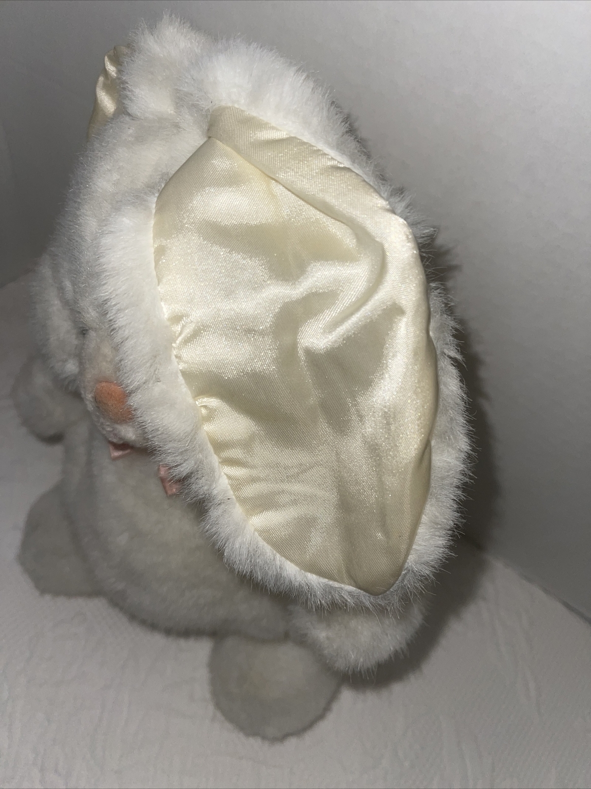 Snuggle Bunny Vintage White Easter Plush w/ Yellow Satin Ears Pink Nose ...