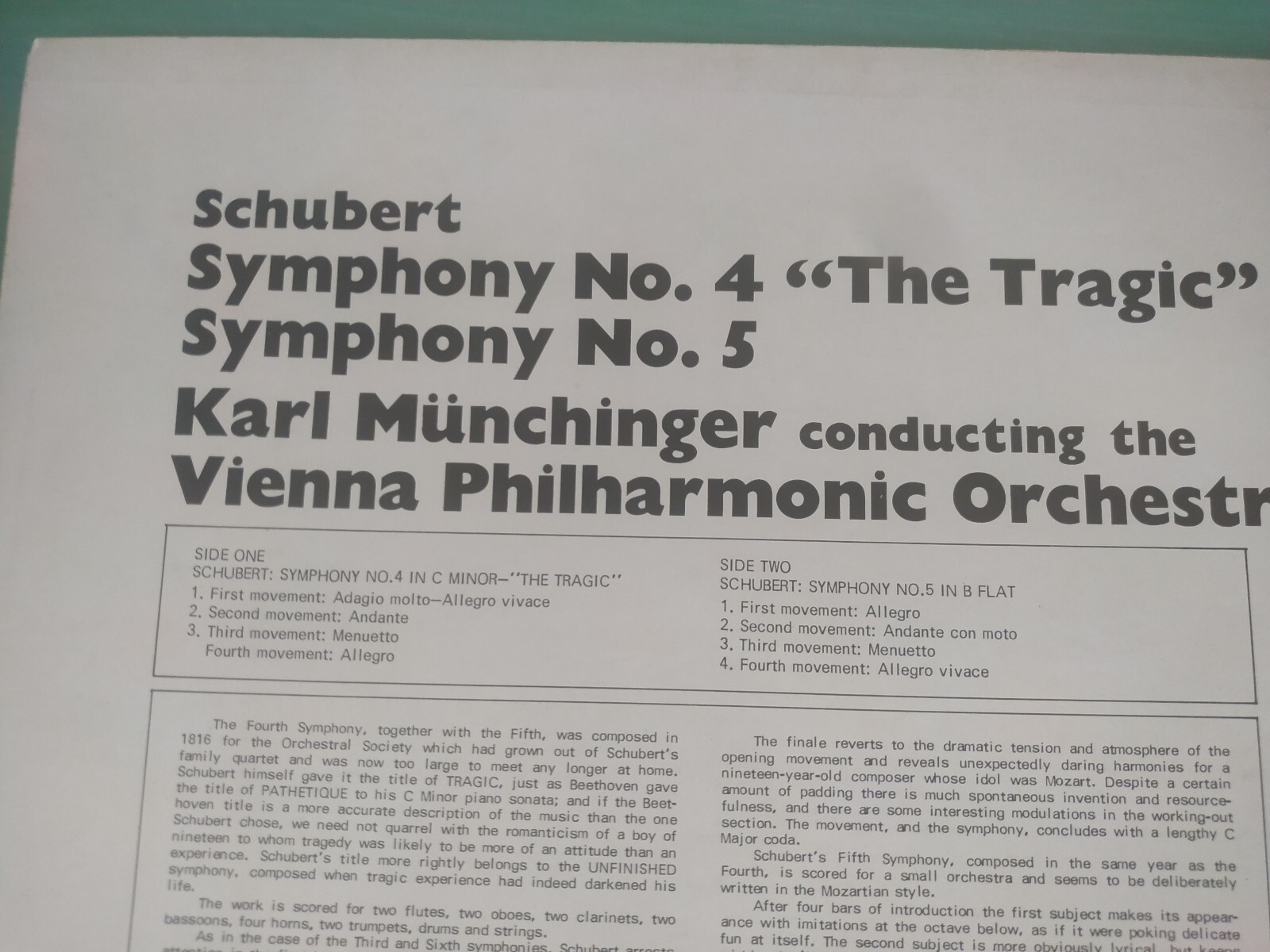 Schubert Symphony No 4-5 The Tragic Münchinger 1964 Aod - LP 12 " Vinyl ...