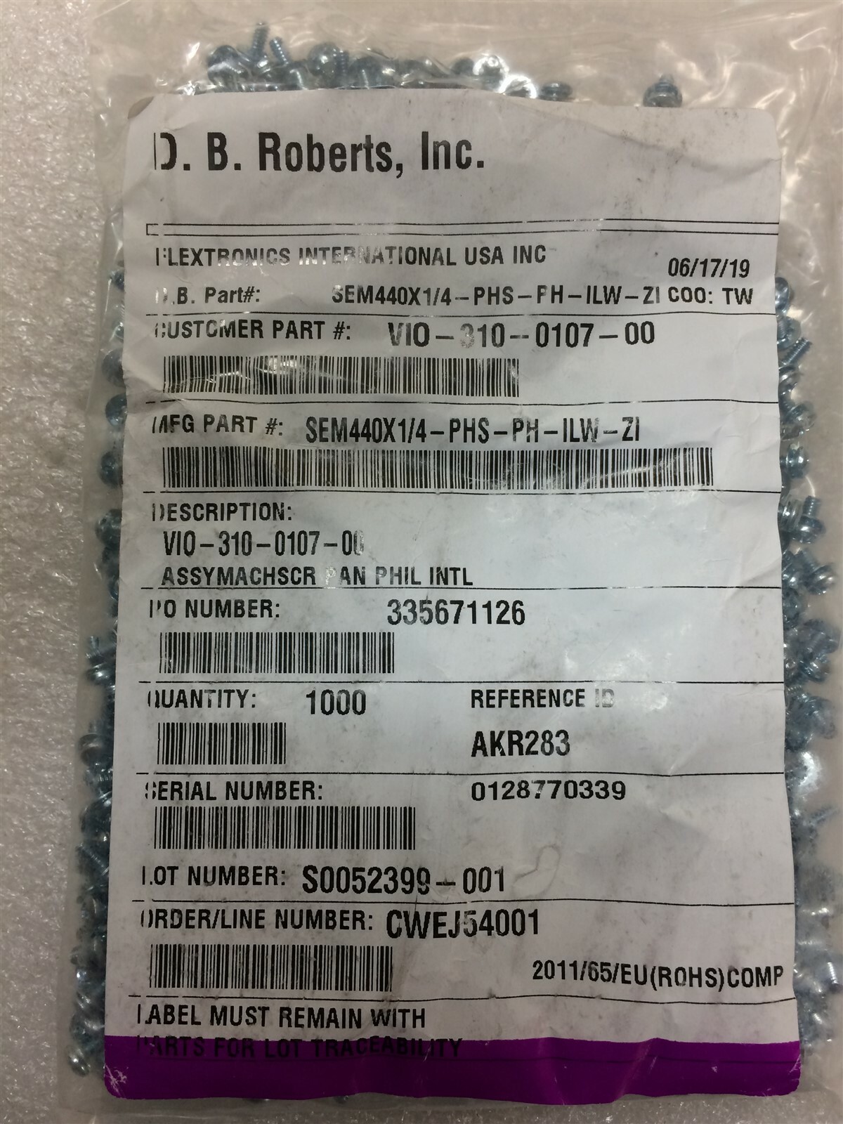 SEM440X1/4-PHS-PH-ILW-ZI DB ROBERTS HW Screw 4-40 x 1/4 Phil 1000 ...