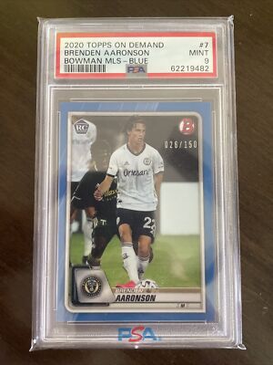 2020 Topps On Demand Bowman MLS BRENDEN AARONSON RC #7 /150 Blue PSA 9 ...
