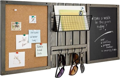 Wall Mounted Gray Wood and Black Metal Bulletin Board Combo Set w ...