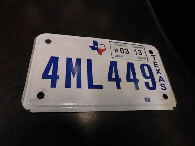 Texas Motorcycle License Plate TX Expired in 2013 # 4ML449 | eBay