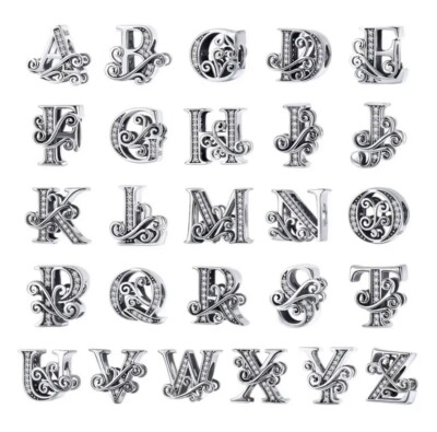 Letter Charm Vintage Name Initial Alphabet A-Z Genuine 925 Sterling ...