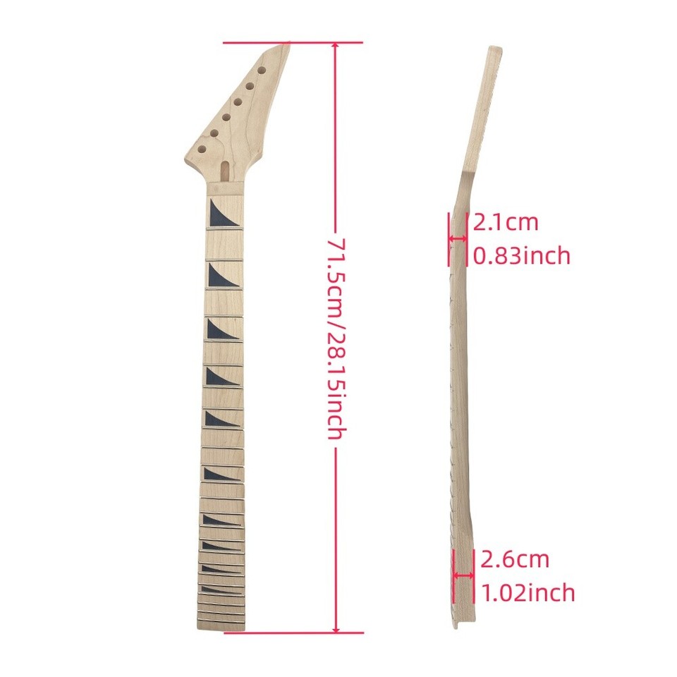 24Fret Electric Guitar Neck 25.5inch Canada Maple Unfinished Shark Fin ...