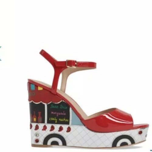 KATE SPADE TACO TRUCK DORA WEDGE ESPADRILLE PLATFORM SANDAL RED PATENT ...