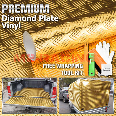 24"x48" Gold Chrome Diamond Plate Vinyl Decal Sign Sheet Film Self ...