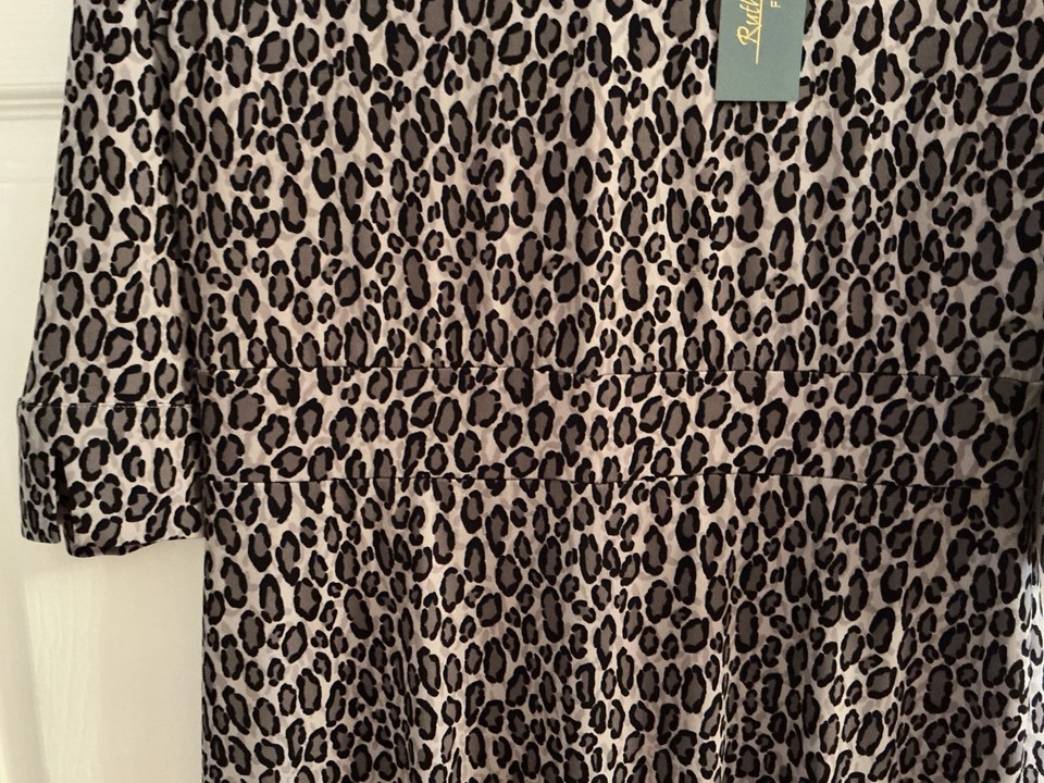 Ruth Langsford Leopard Jersey Midi Stretch Dress Grey Black Fit & Flare ...