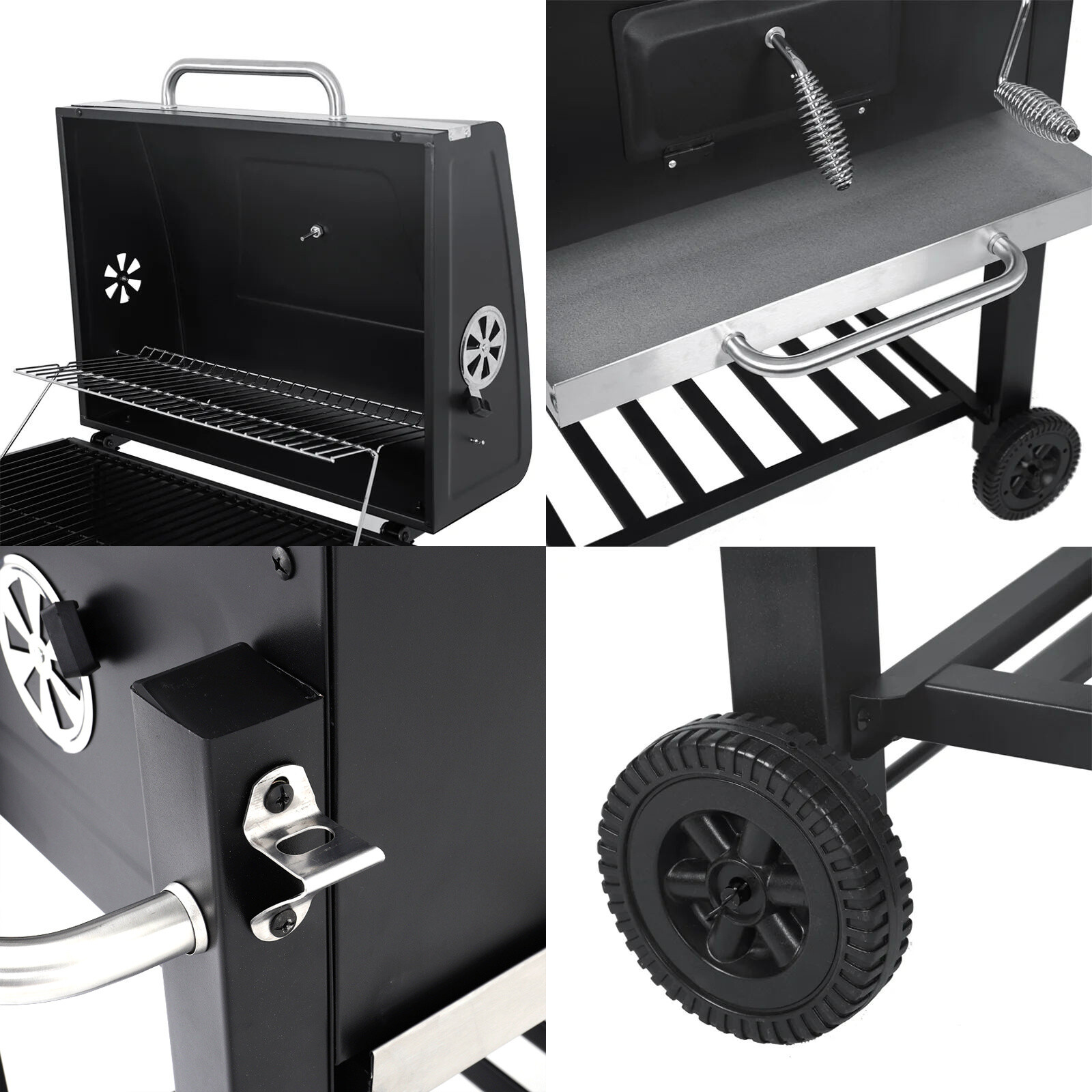BBQ Trolley Smoker Garden Barbeque Smoked Charcoal Stove Grill Cart ...