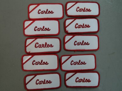 (10) Carlos Embroidered Name Tag-Patch Sew on/ Iron on New Red Trim | eBay