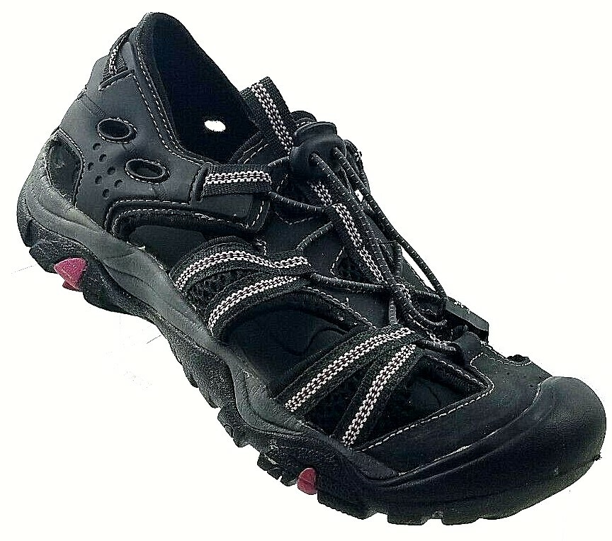 Outland Solstice II Black Pink Mesh Rubber Bungee Hiking River Sandals ...