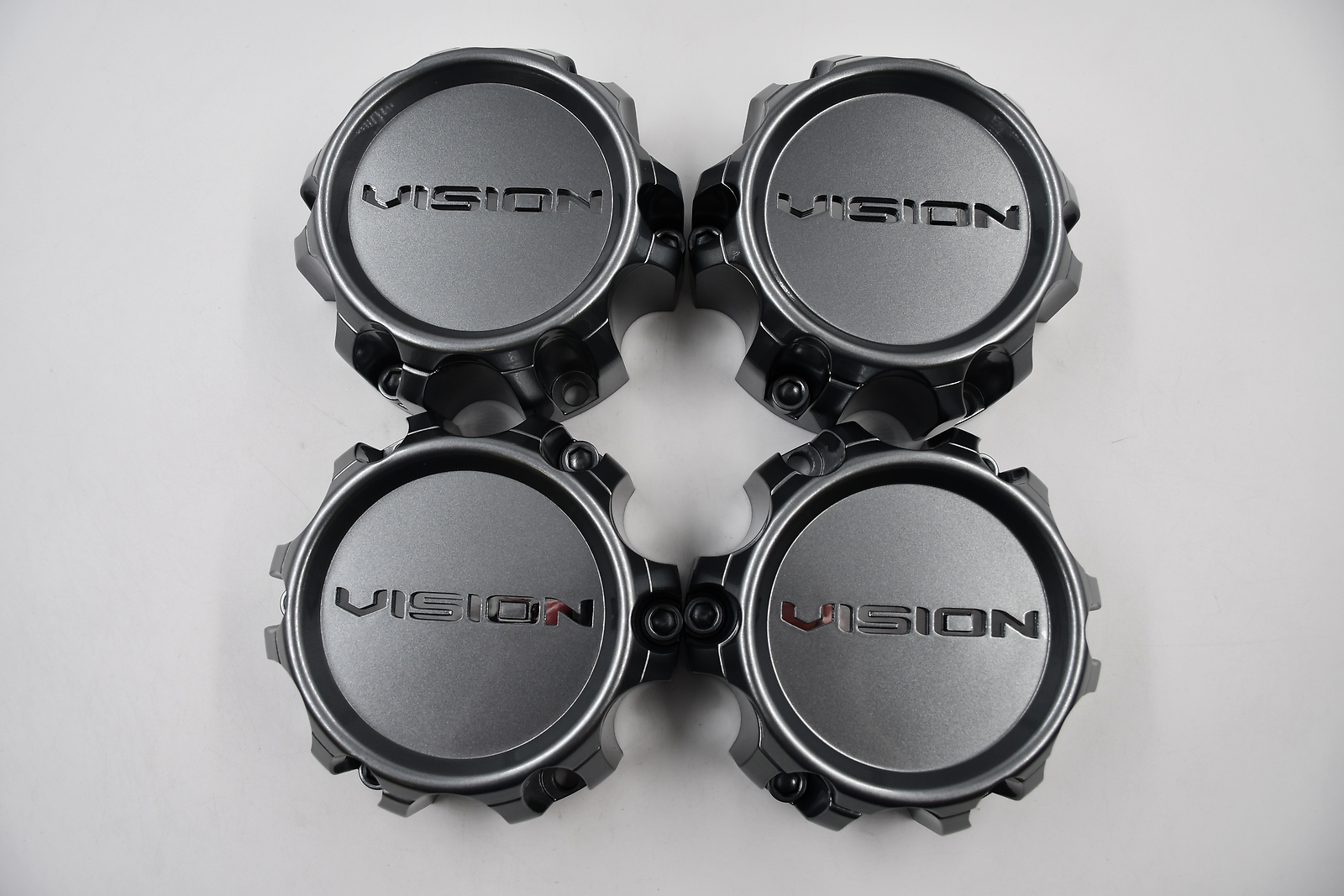 Set 4 Vision 353 Turbine 6 Lug Wheel Center Caps C353GM-6V Gunmetal W ...