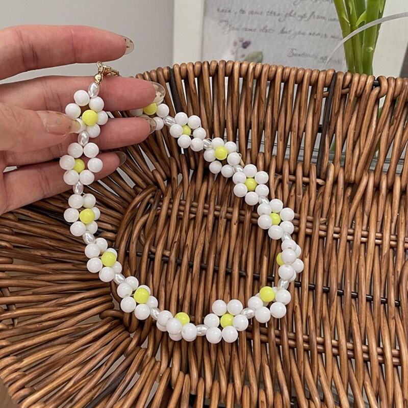 Flower Neck Chain Punk Egirl Sweet Cool Beaded Clavicle Chain Aesthetic ...