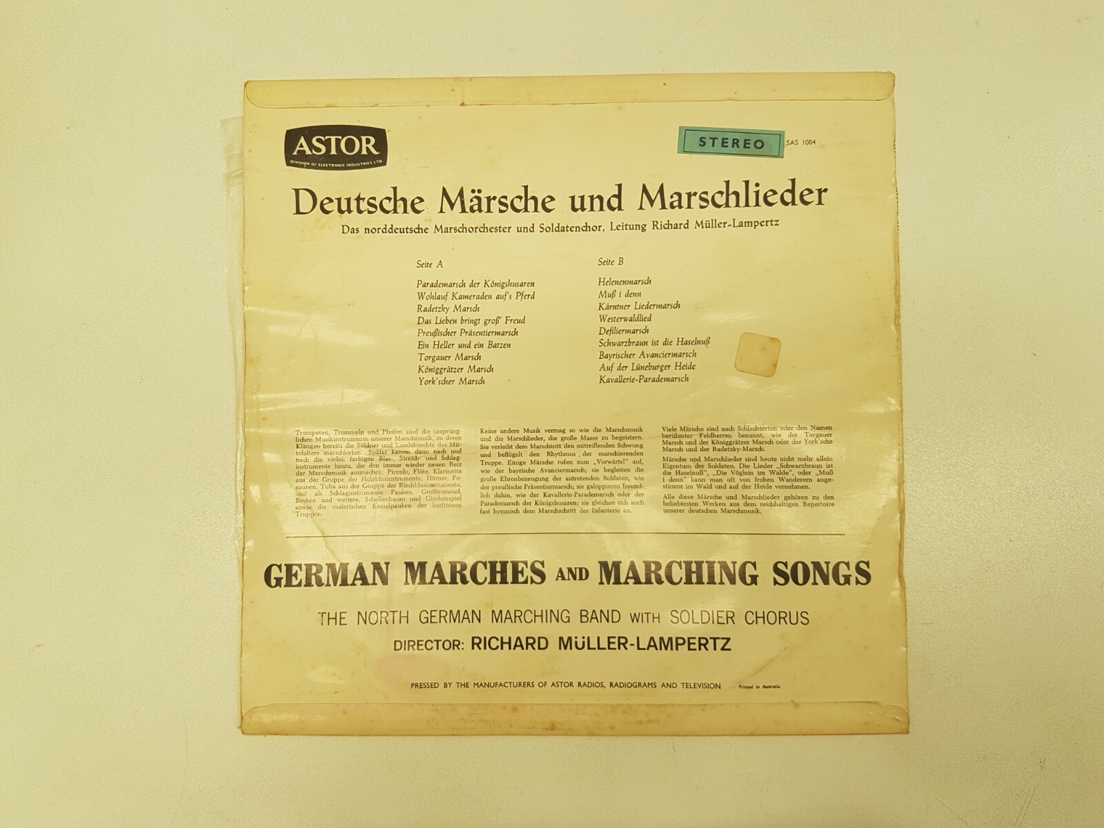 GERMAN MARCHES & MARCHING SONGS VINYL RECORD GOLD STAR SERIES SAS1004 ...